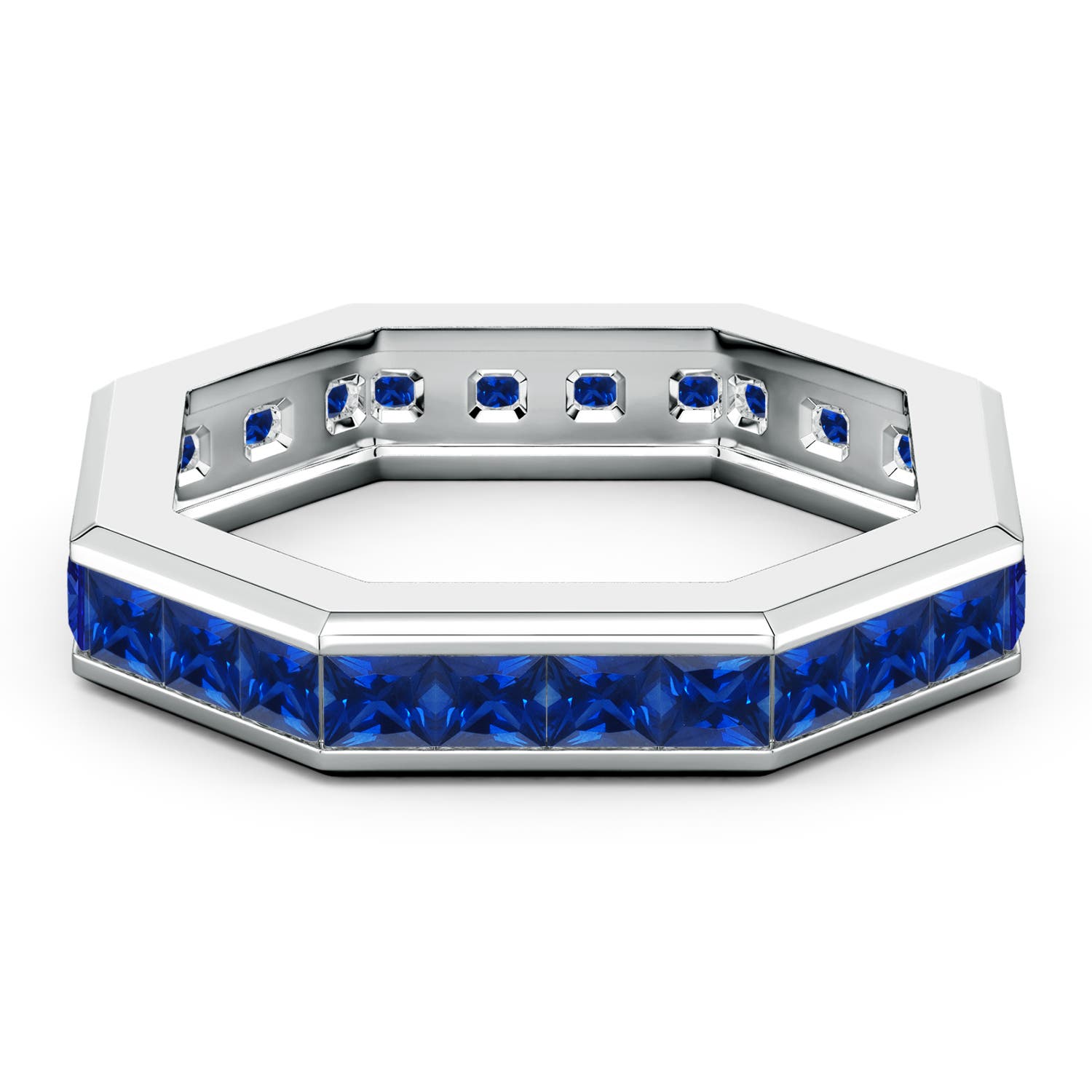 Square-Cut Lab-Grown Blue Sapphire Men's Octagon Eternity Ring