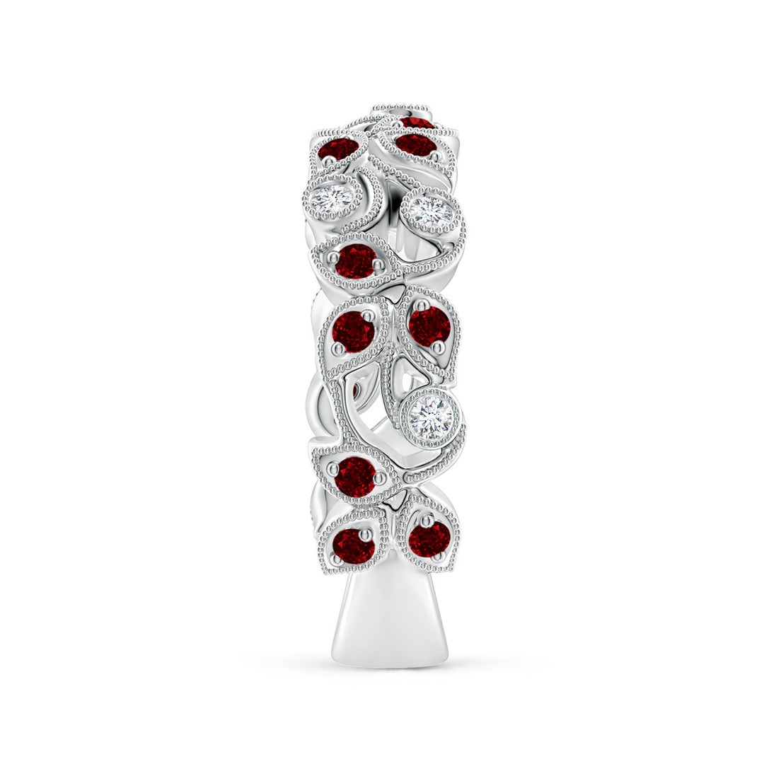Nature Inspired Round Ruby & Diamond Vine Ring