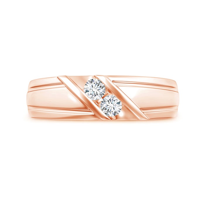 Diagonal Two Stone Diamond Wedding Ring with Ridged-Edge