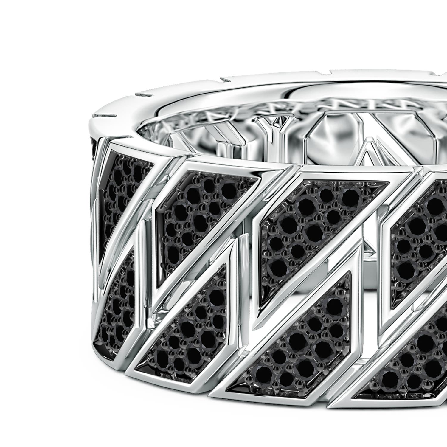 Pavé-Set Enhanced Black Diamond Men's Octagon-Shaped Link Ring