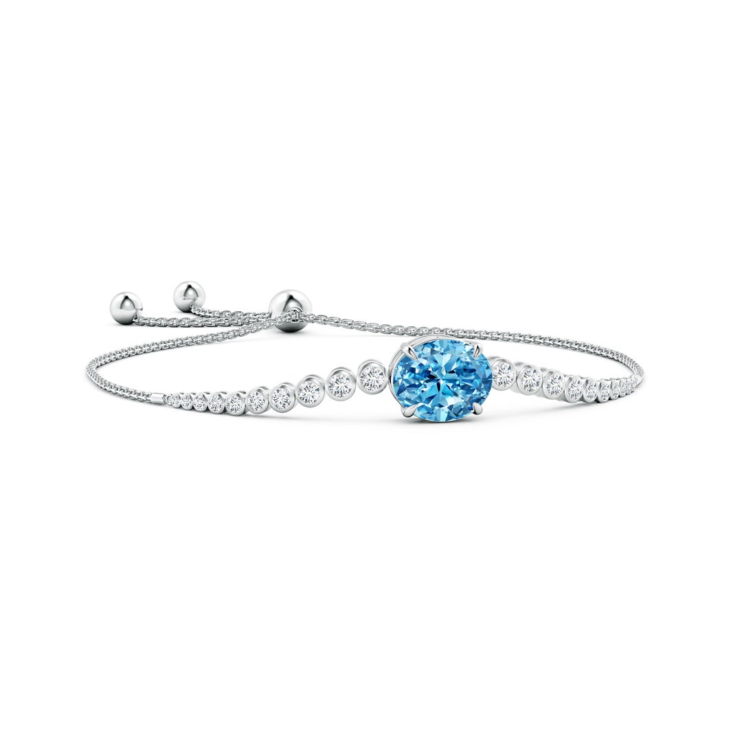 Oval Lab-Grown Fancy Intense Blue Diamond Bolo Bracelet with Bezel Accents