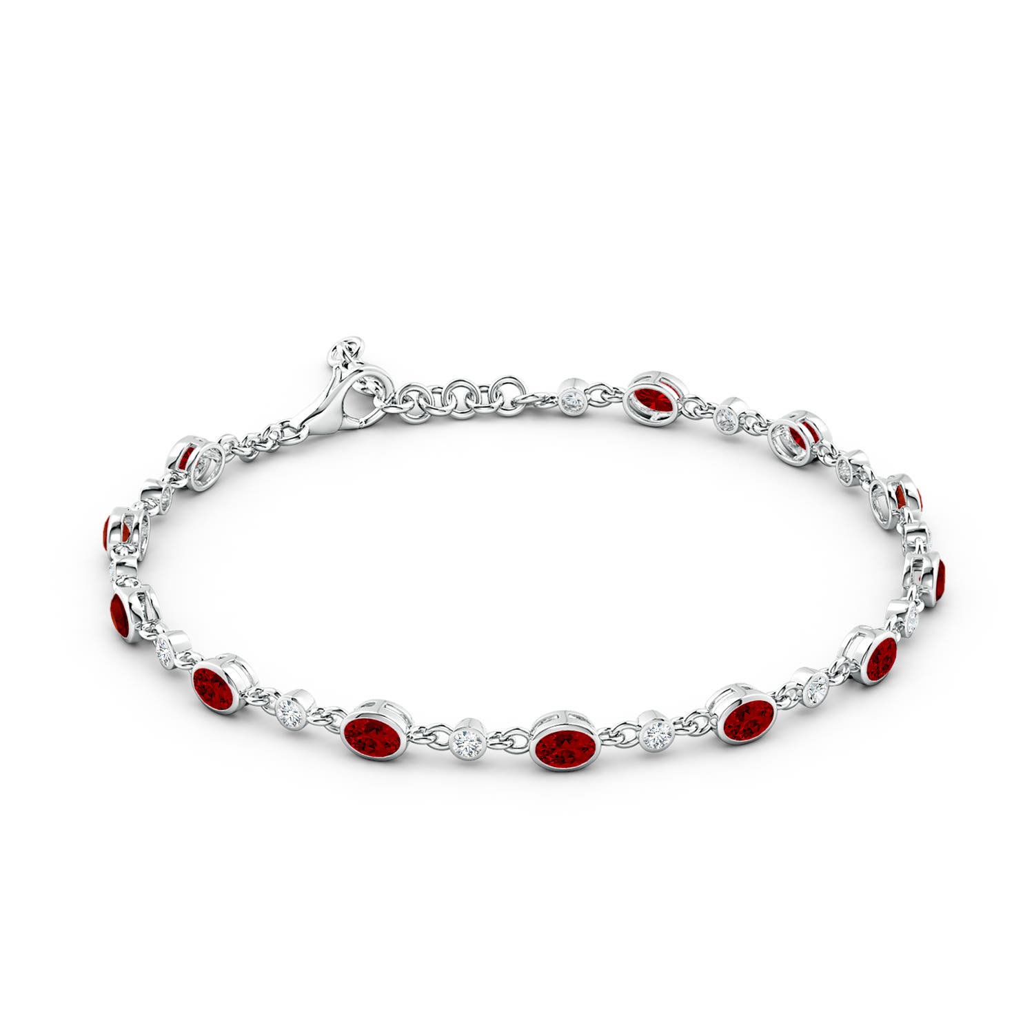 Alternating Oval Lab-Grown Ruby and Round Diamond Tennis Bracelet