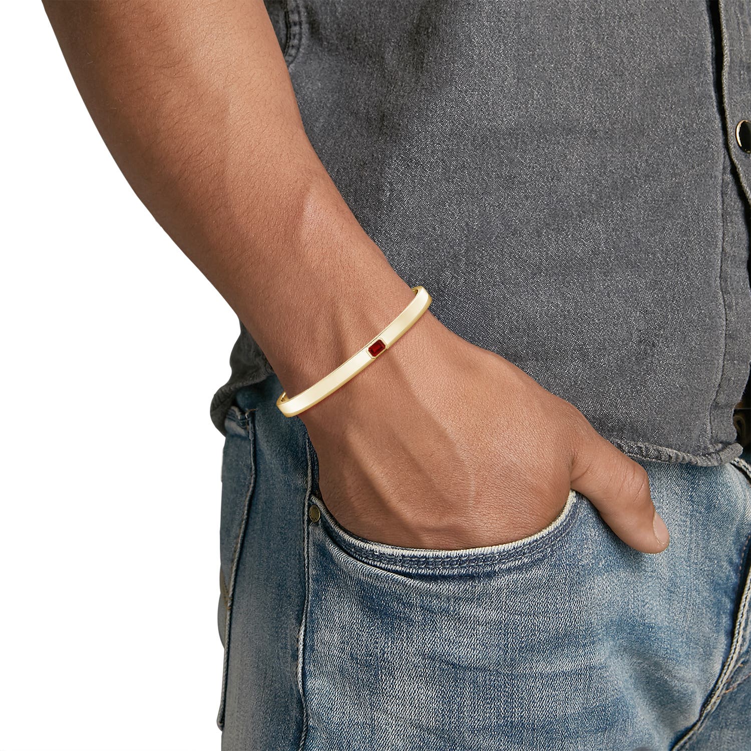 East-West Emerald-Cut Lab-Grown Ruby Men’s Cuff Bracelet