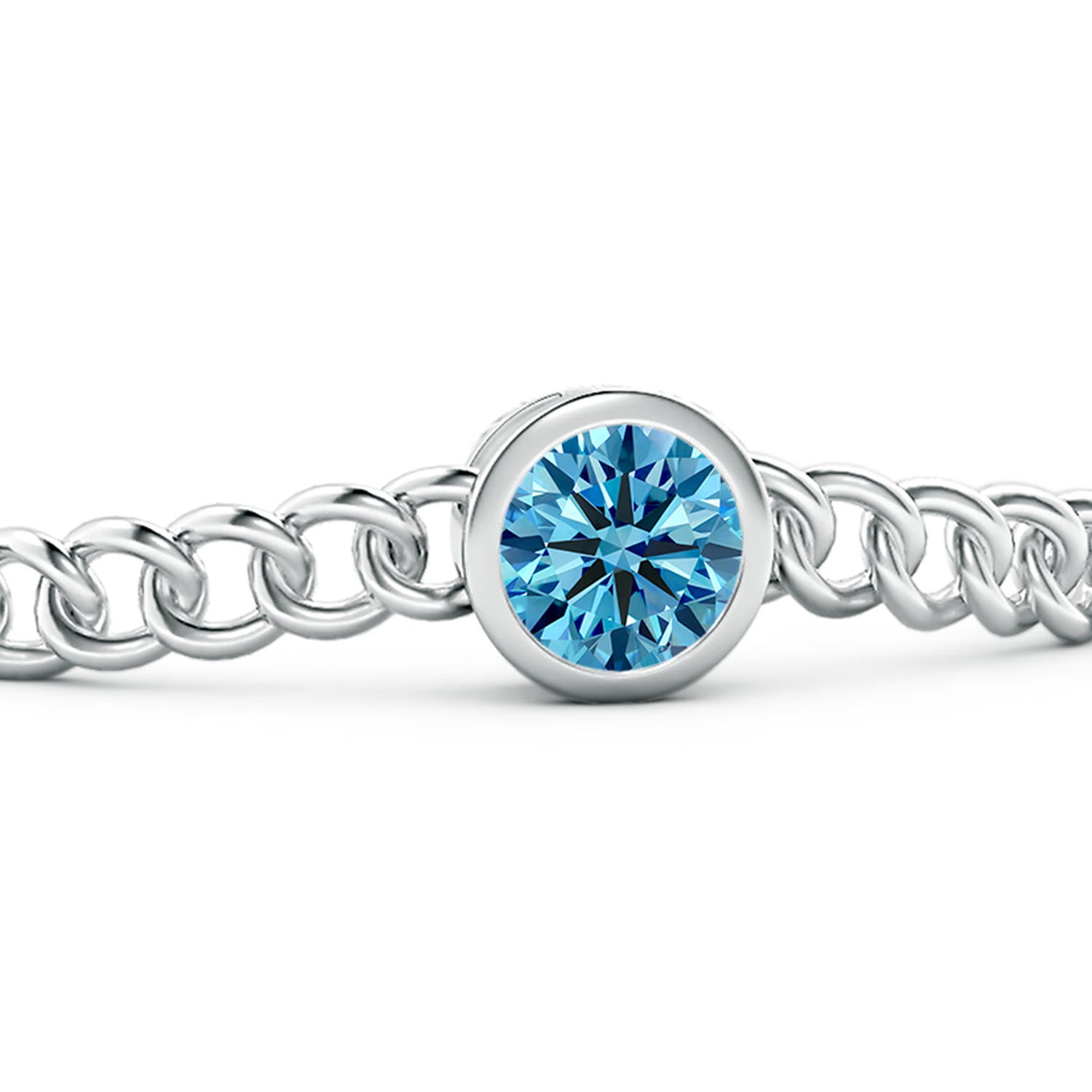 Bezel-Set Round Fancy Intense Blue Diamond Chain Bracelet