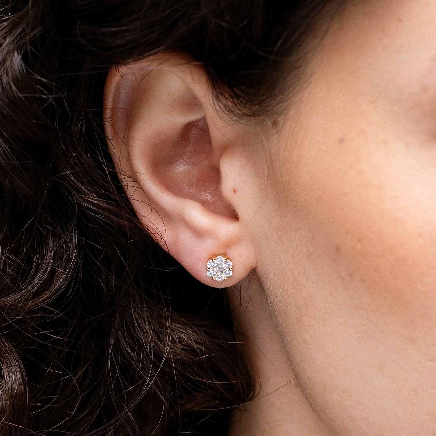 ANGARA 1.04 Ct Pressure-Set Diamond Cluster Stud Earrings in 14K Solid ...