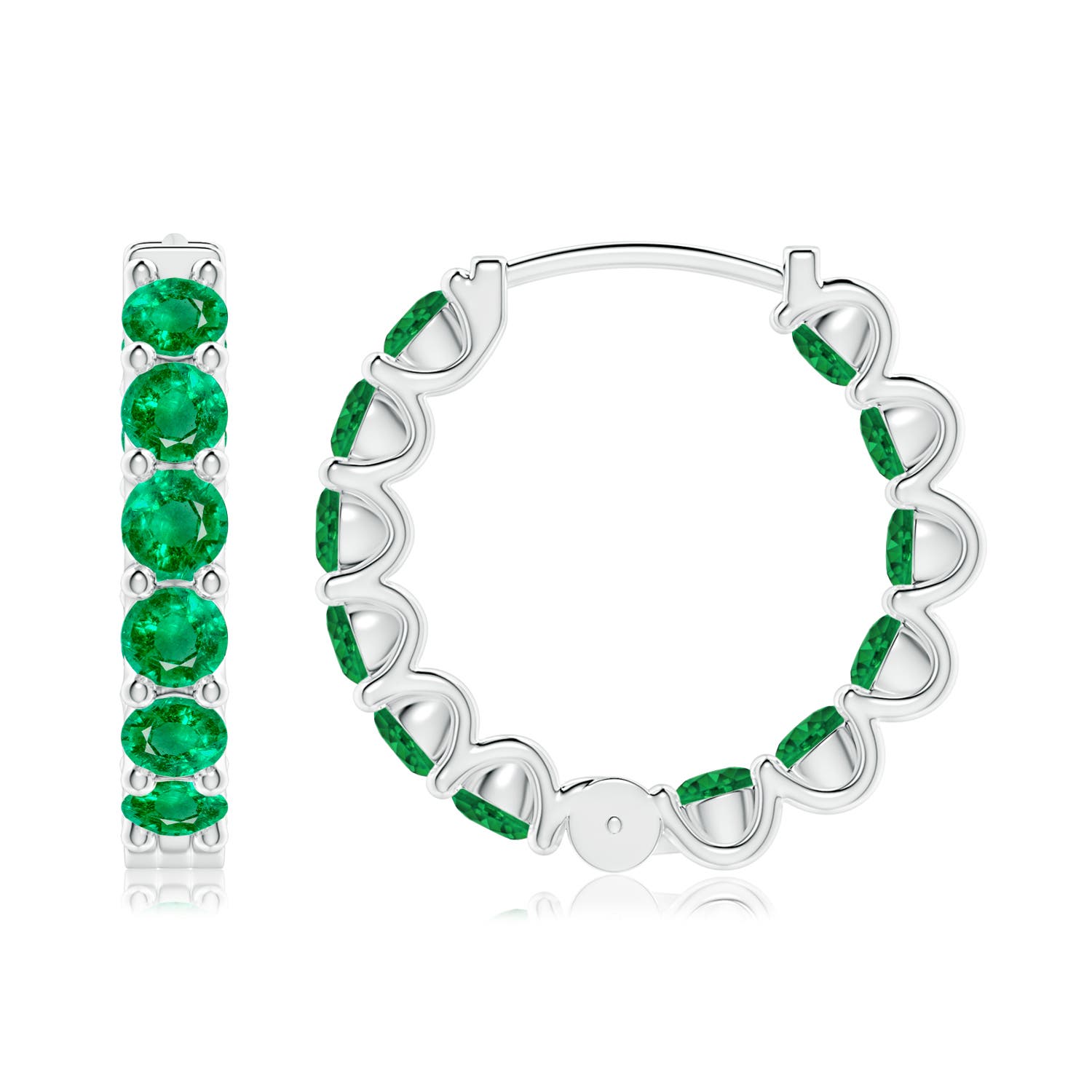 Prong-Set Round Emerald Inside Out Hinged Clip Hoop Earrings