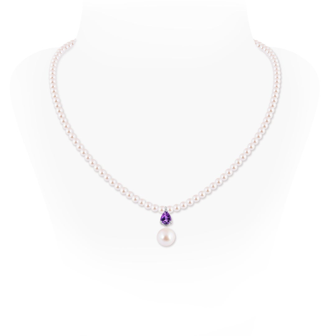 Single Strand Akoya Pearl and Pear Amethyst Necklace | Belgium