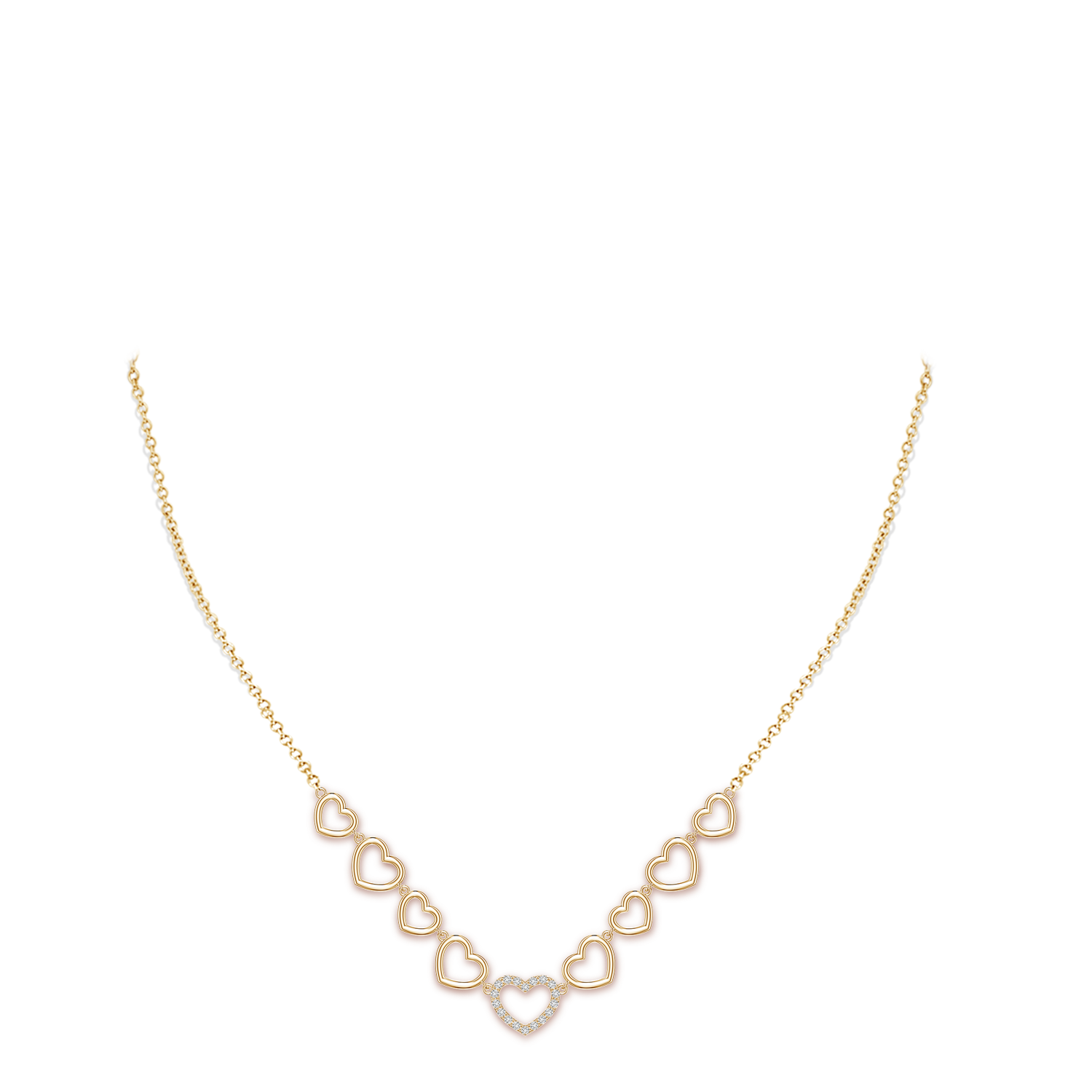 U-Pavé Diamond Alternating Size Open Heart Necklace