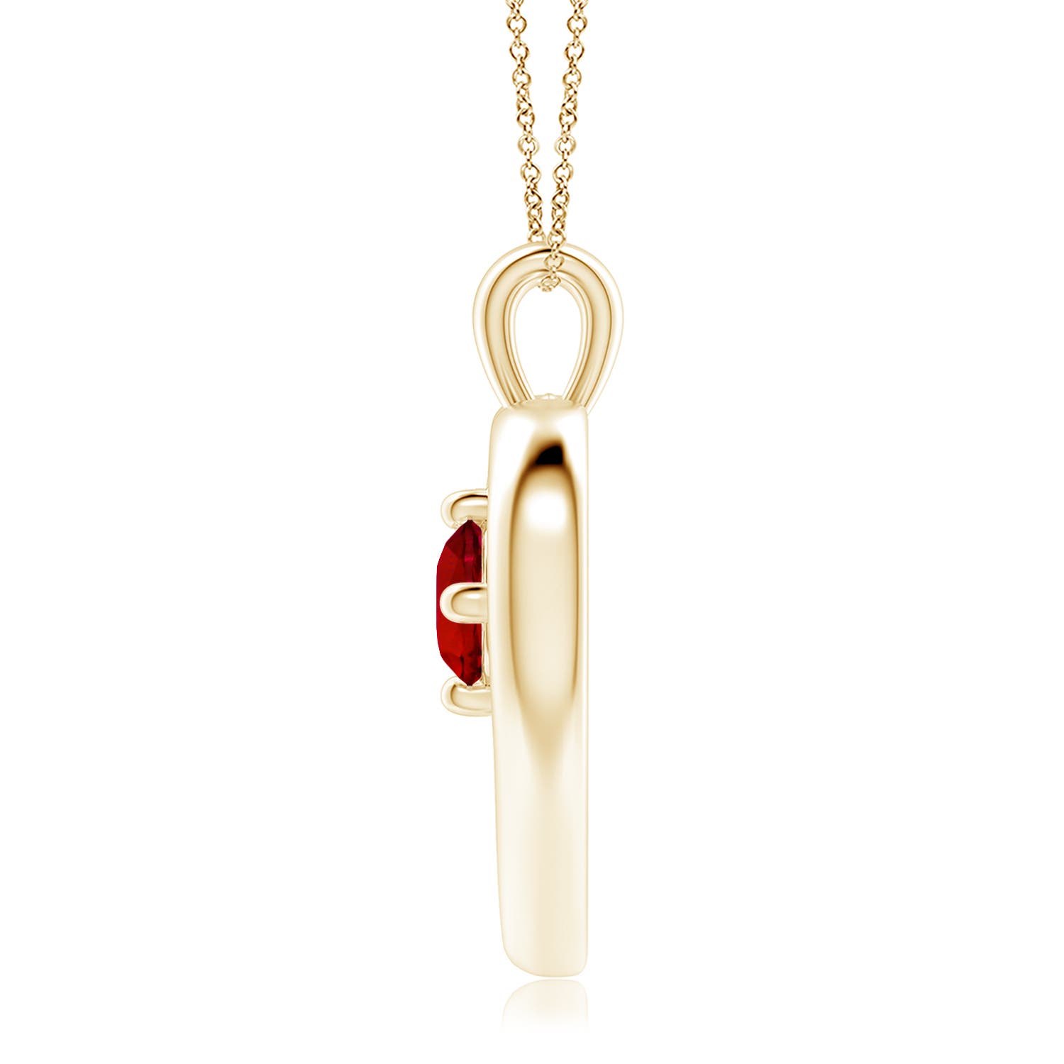 Solitaire Prong-Set Round Lab-Grown Ruby Open Heart Pendant