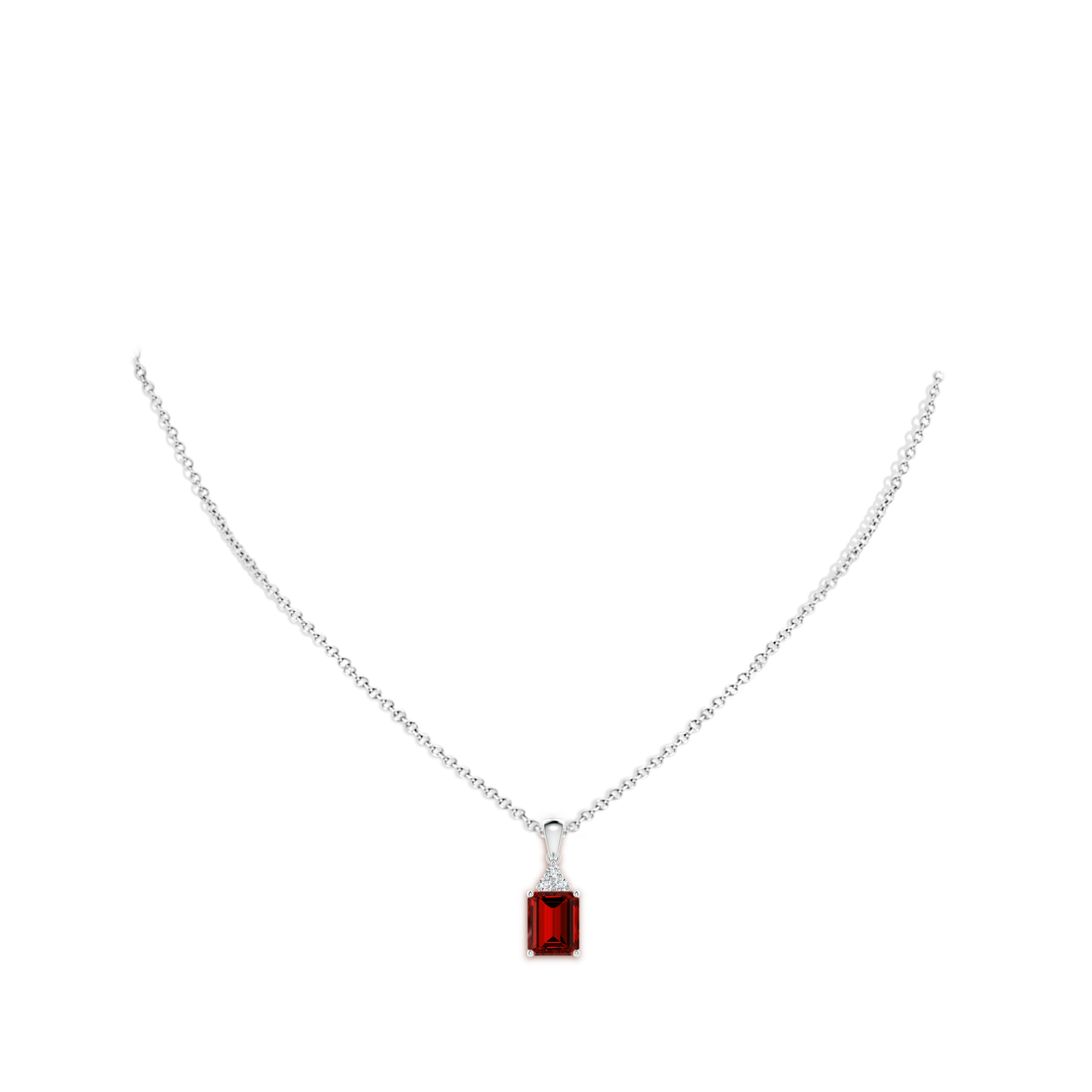 Lab-Grown Emerald-Cut Ruby Pendant with Lab Diamond Trio