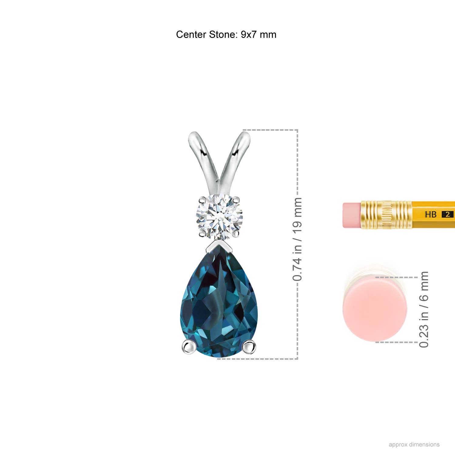 Prong-Set Lab-Grown Alexandrite Teardrop V-Bale Pendant with Diamond