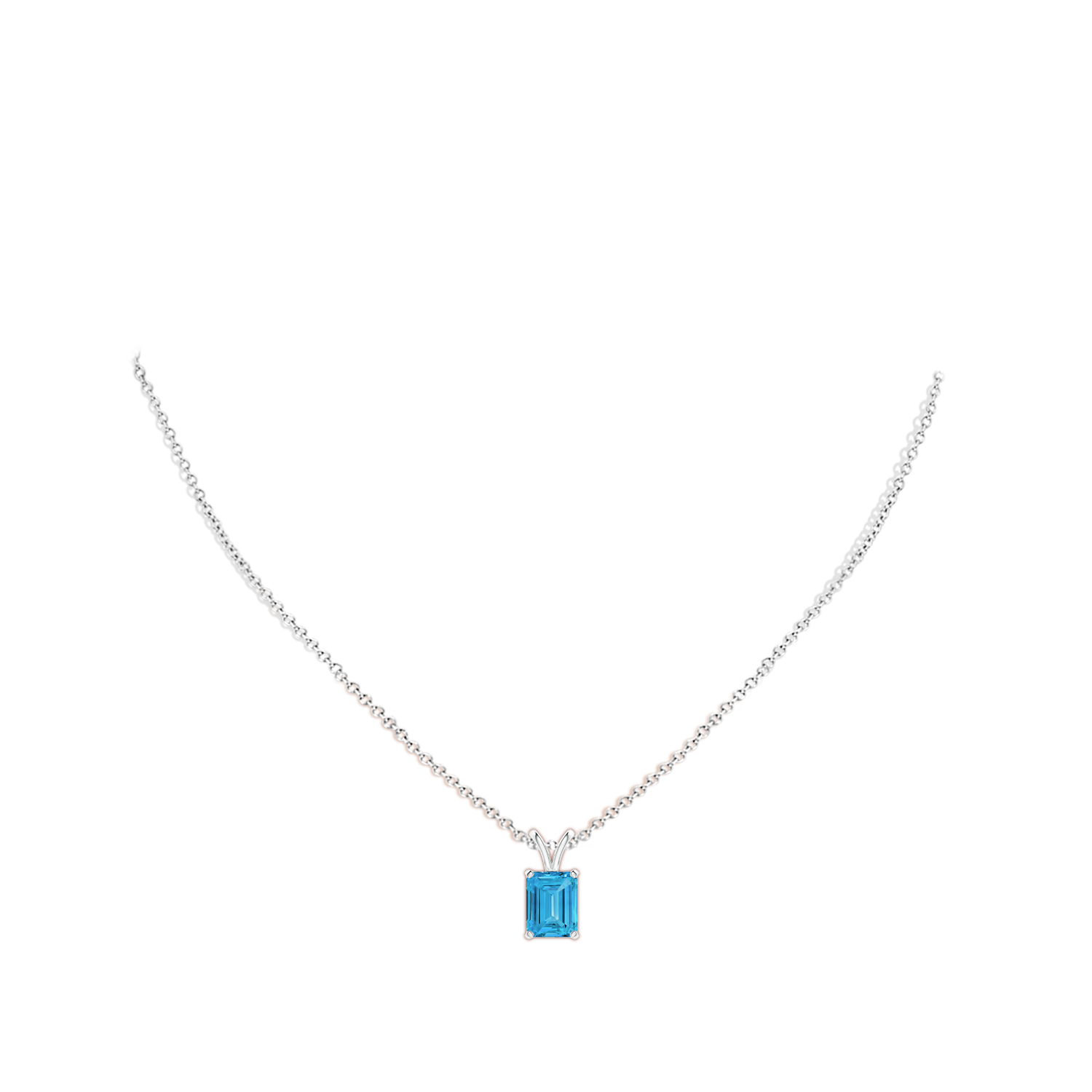 Emerald-Cut Lab-Grown Fancy Intense Blue Diamond Solitaire V-Bale Pendant