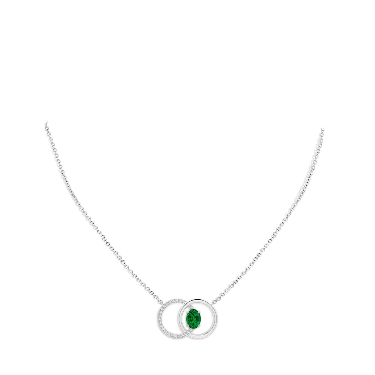 Lab-Grown Emerald Interlocking Circle Necklace with Lab Diamond Accents