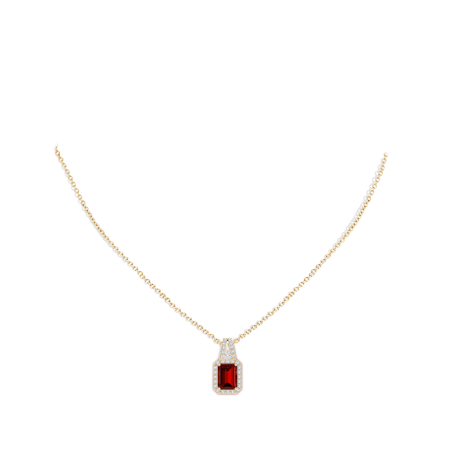 Lab-Grown Emerald-Cut Ruby Halo Pendant