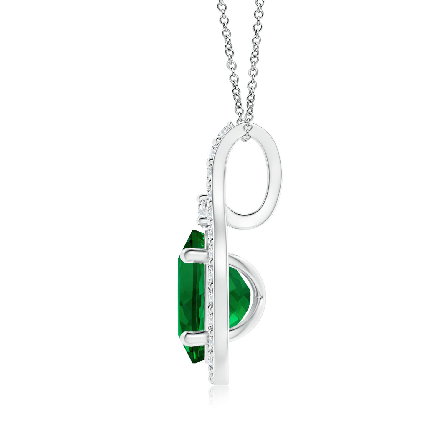 Classic Lab-Grown Emerald and Diamond Halo Pendant