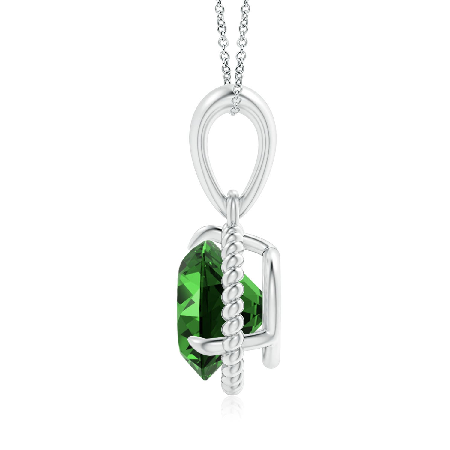 Lab-Grown Rope-Framed Claw-Set Emerald Solitaire Pendant
