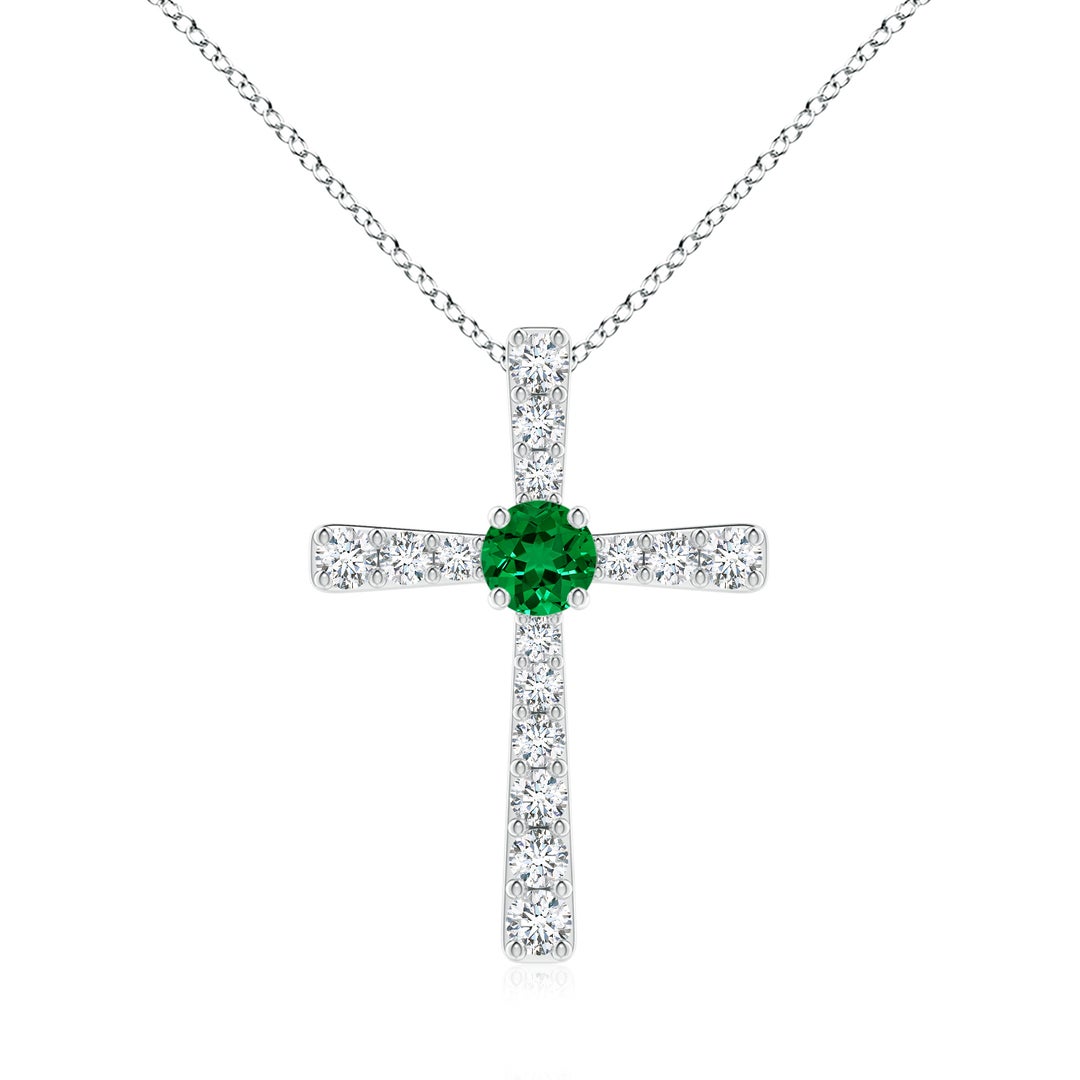 Lab-Grown Emerald and Lab Diamond Cross Pendant