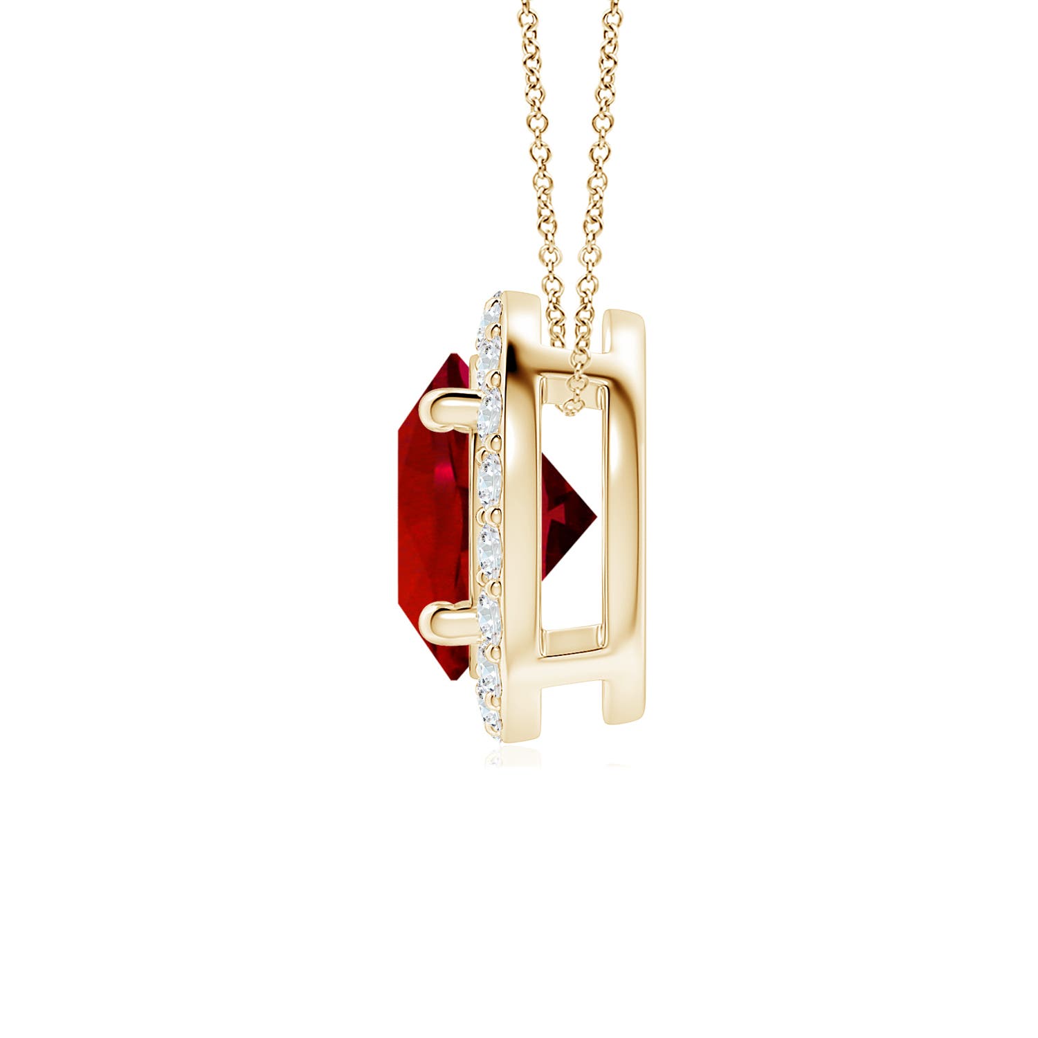 Vintage Inspired Round Lab-Grown Ruby Halo Pendant