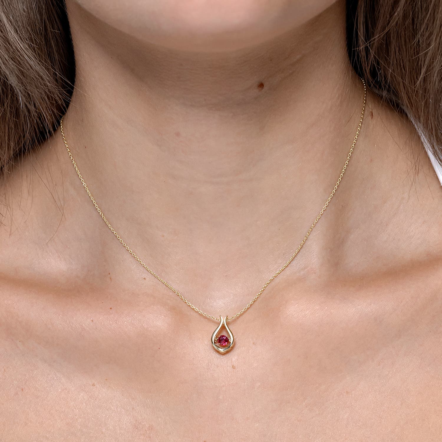 Dancing Ruby Solitaire Drop Pendant