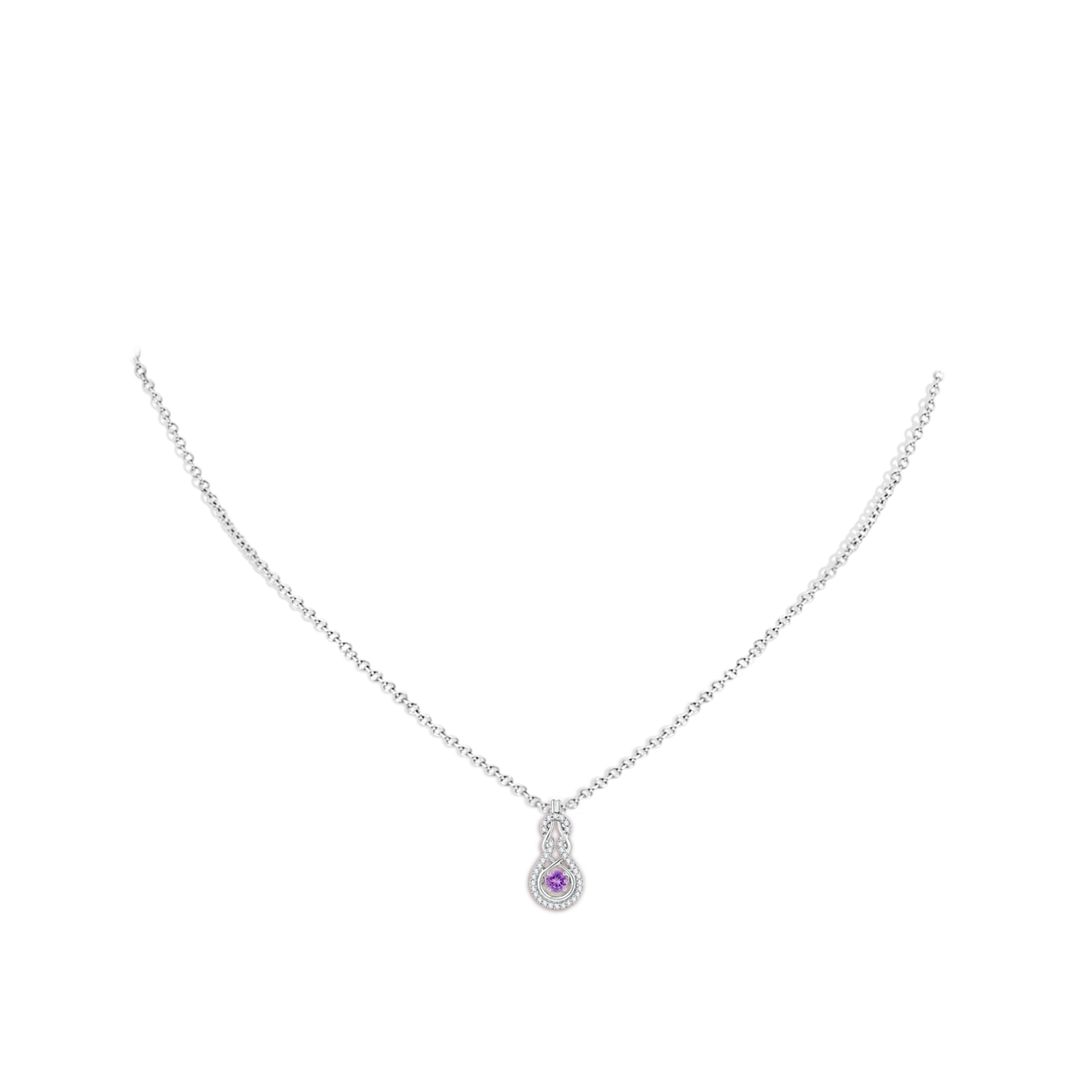 Dancing Amethyst Infinity Knot Pendant with Diamonds