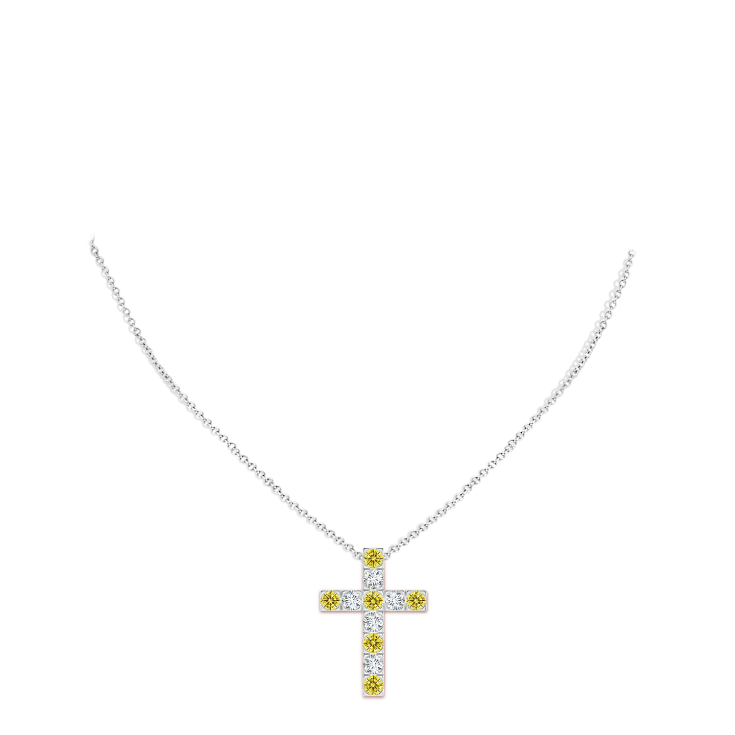 Flat Prong-Set Fancy Intense Yellow and White Diamond Cross Pendant
