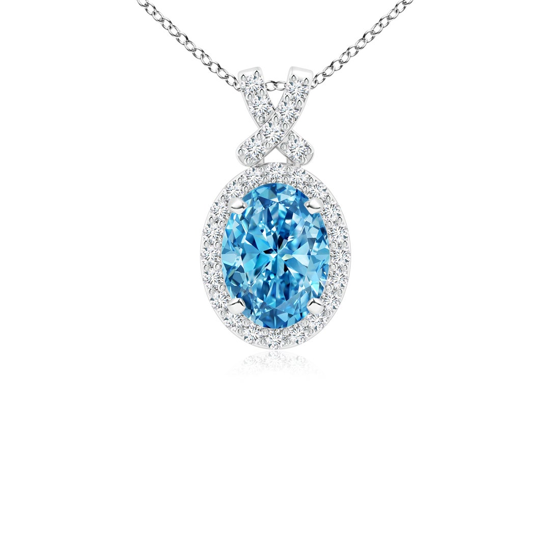 8x6mm AAAA Vintage Style Fancy Intense Blue Diamond Pendant with Halo ...