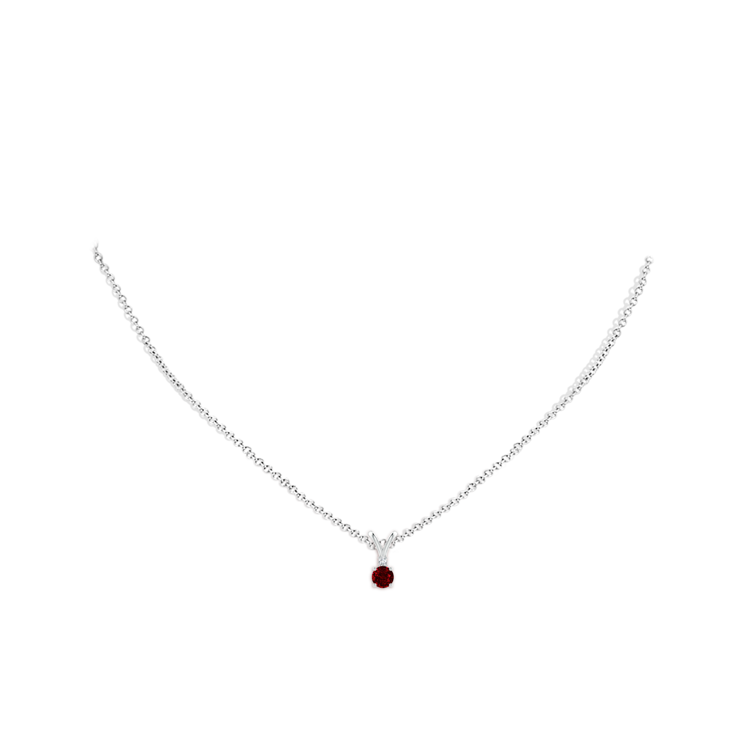 Round Ruby Solitaire V-Bale Pendant with Diamond