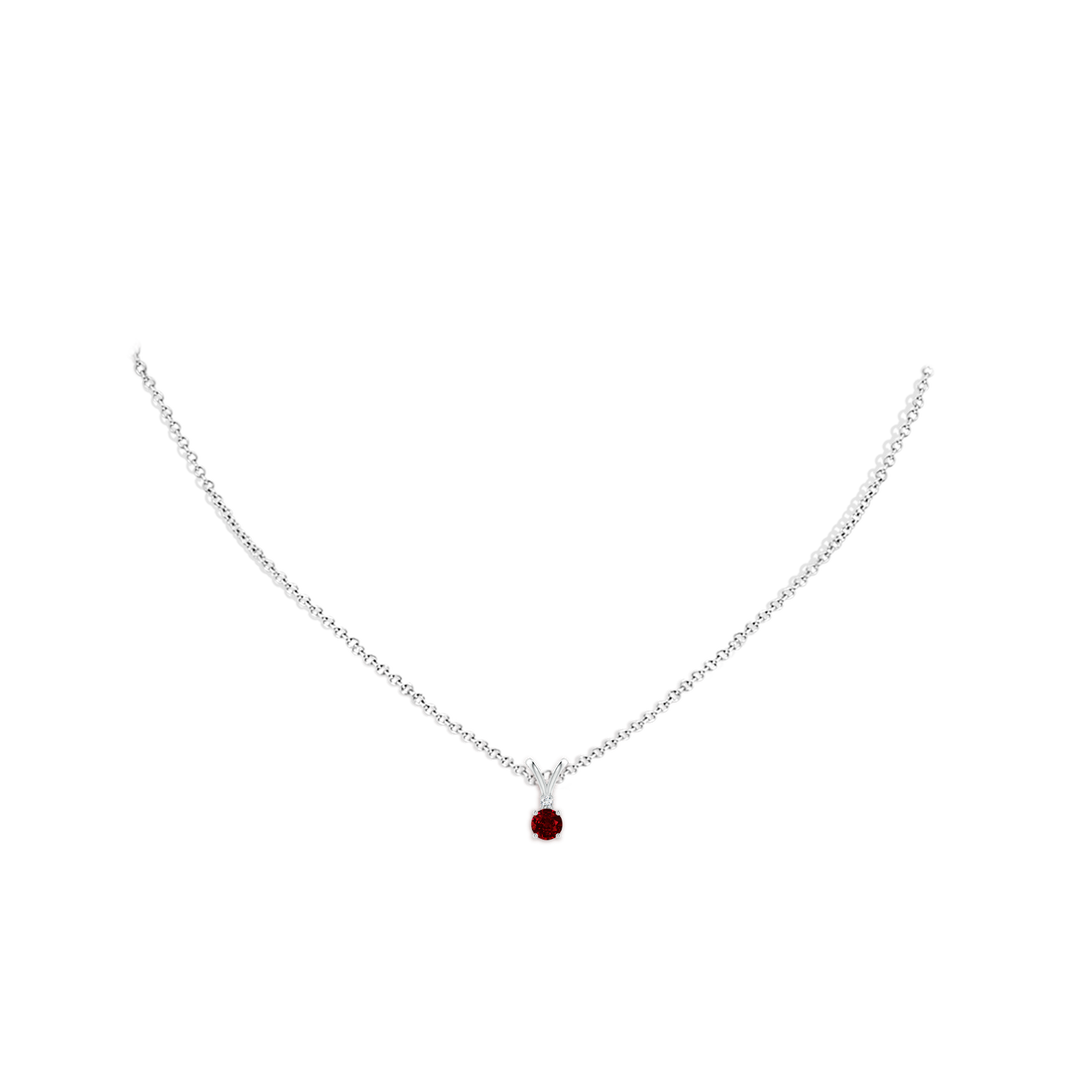 4mm AAAA Round Ruby Solitaire V-Bale Pendant with Diamond in White Gold