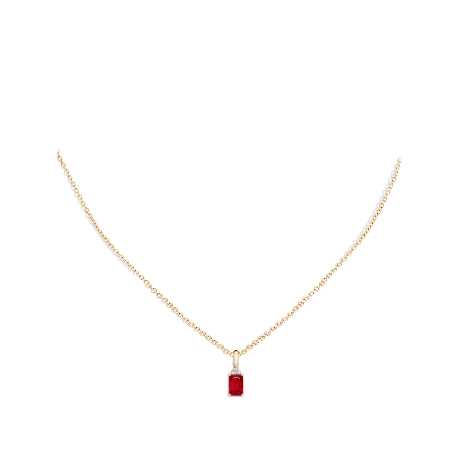 Emerald-Cut Ruby Pendant with Diamond Trio