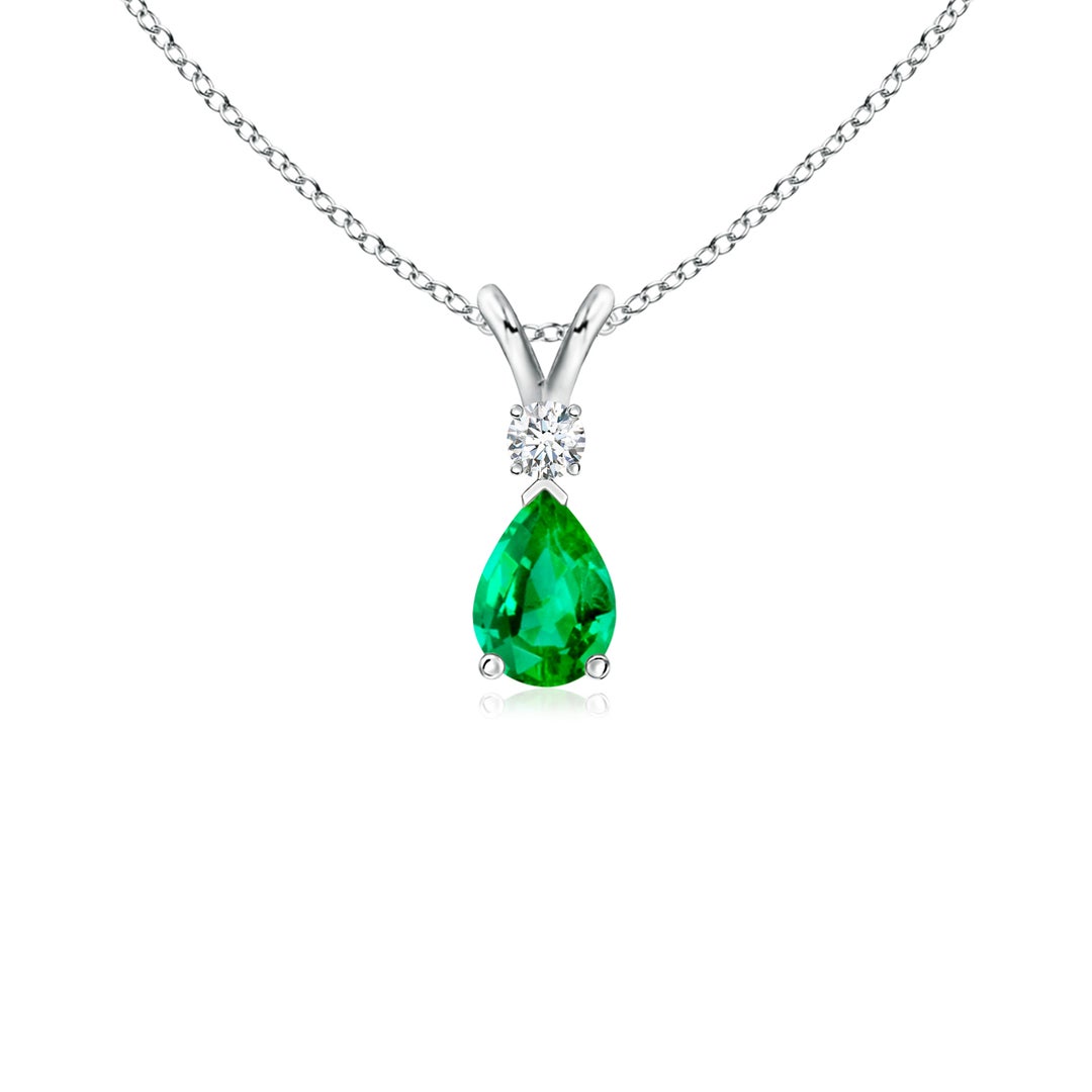 Prong-Set Emerald Teardrop V-Bale Pendant with Diamond