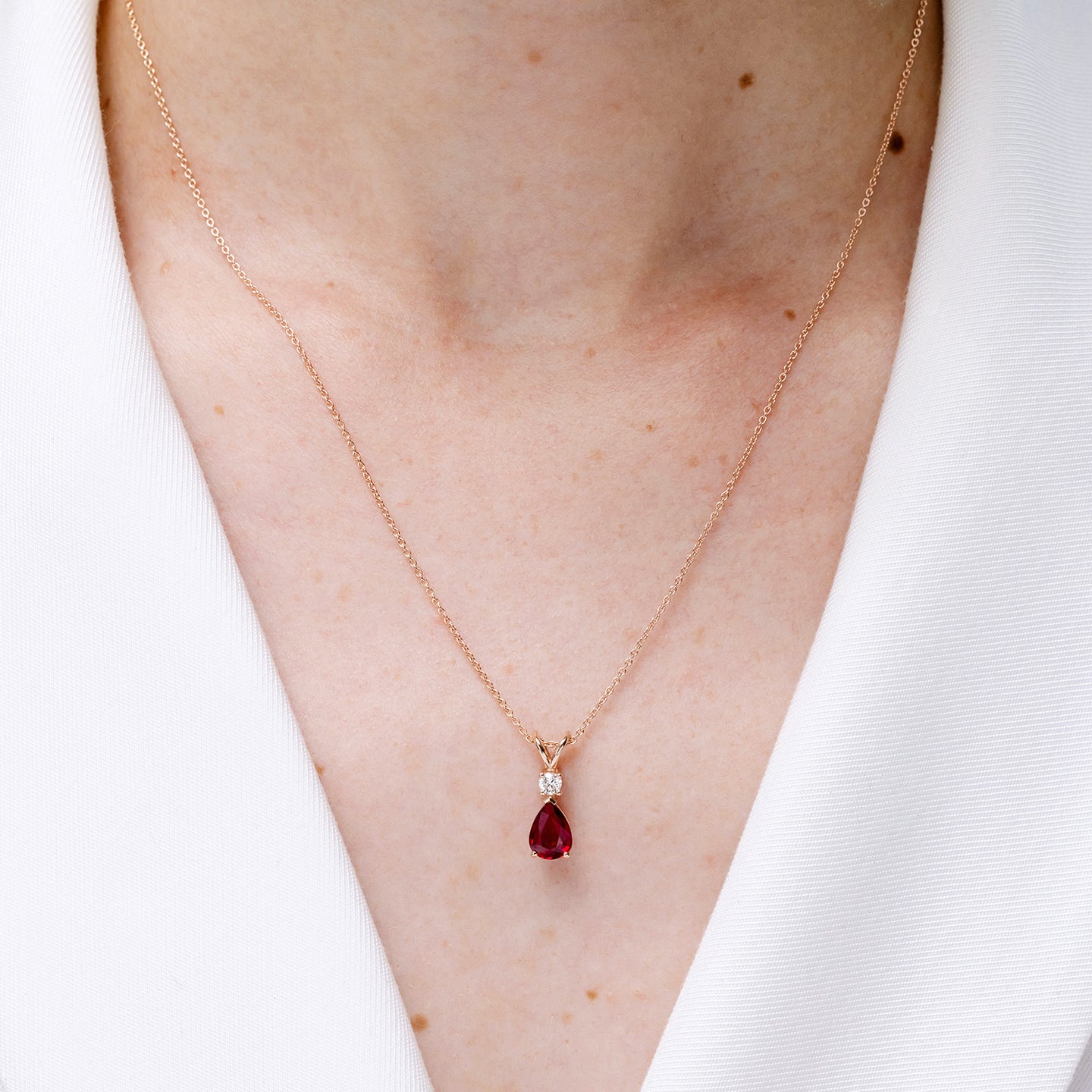 Prong-Set Ruby Teardrop V-Bale Pendant with Diamond