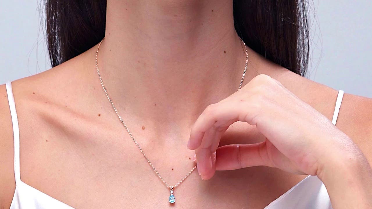Swiss Blue Topaz Teardrop Pendant with Diamond | Angara Swiss Blue Topaz Teardrop Pendant with Diamond | Angara