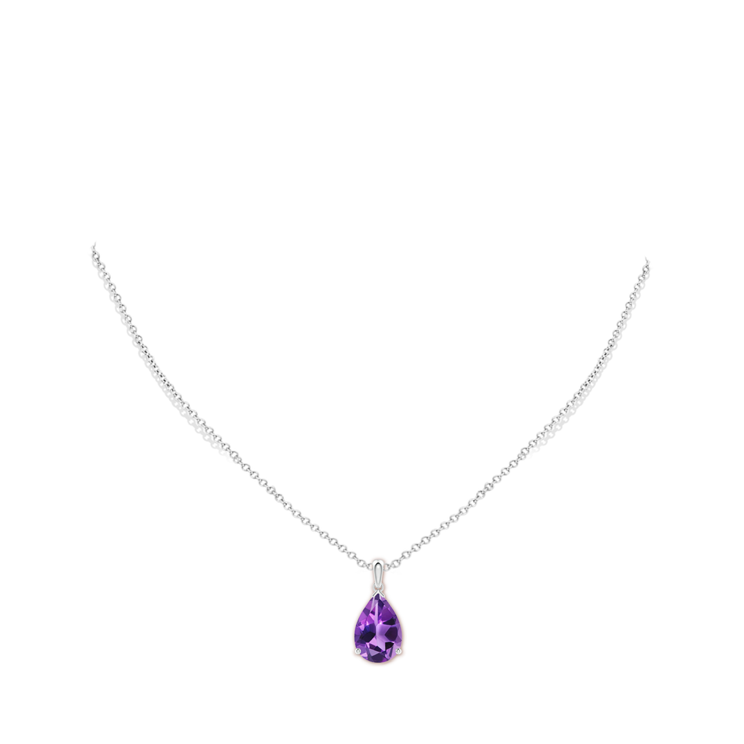 15x10mm AAA Prong-Set Pear Amethyst Solitaire Pendant in S999 Silver