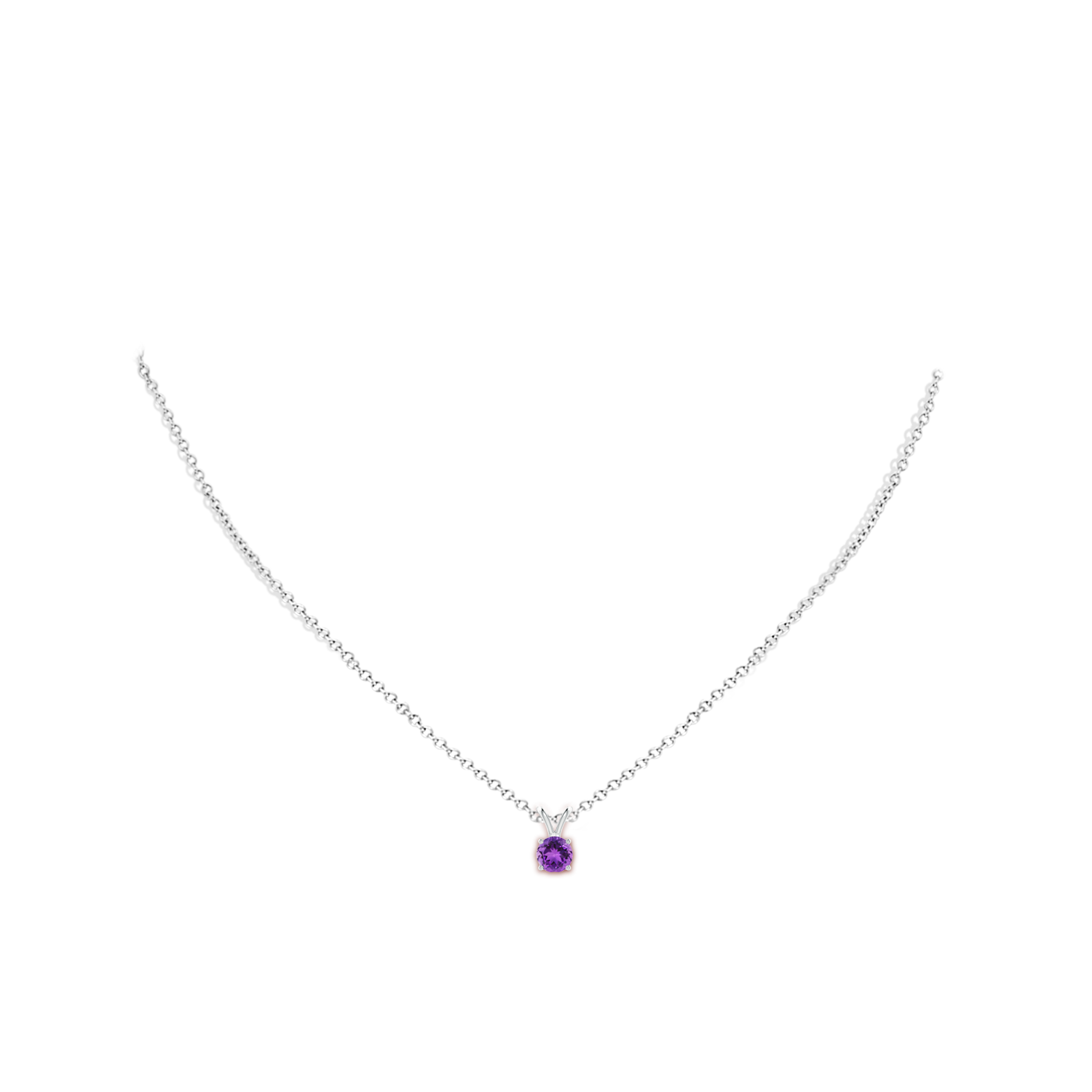 V-Bale Round Amethyst Solitaire Pendant