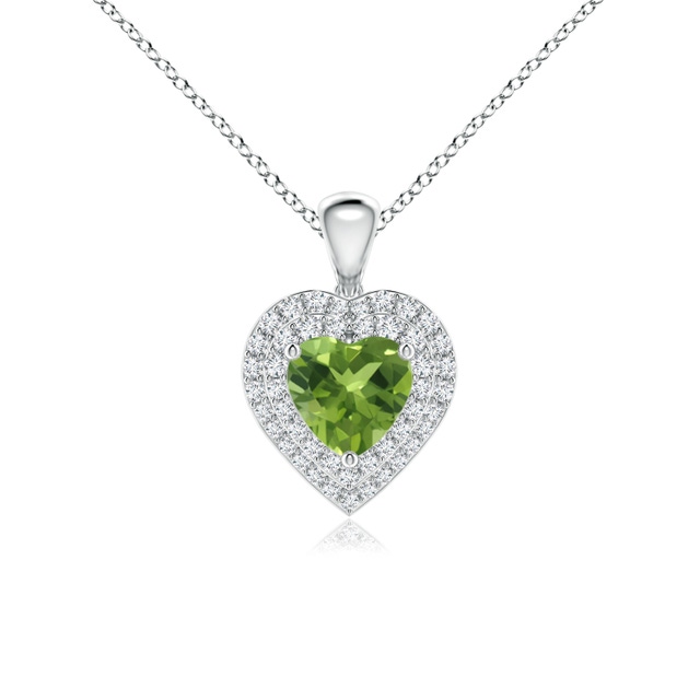 Heart-Shaped Peridot Ribbon Pendant with Diamond | Angara