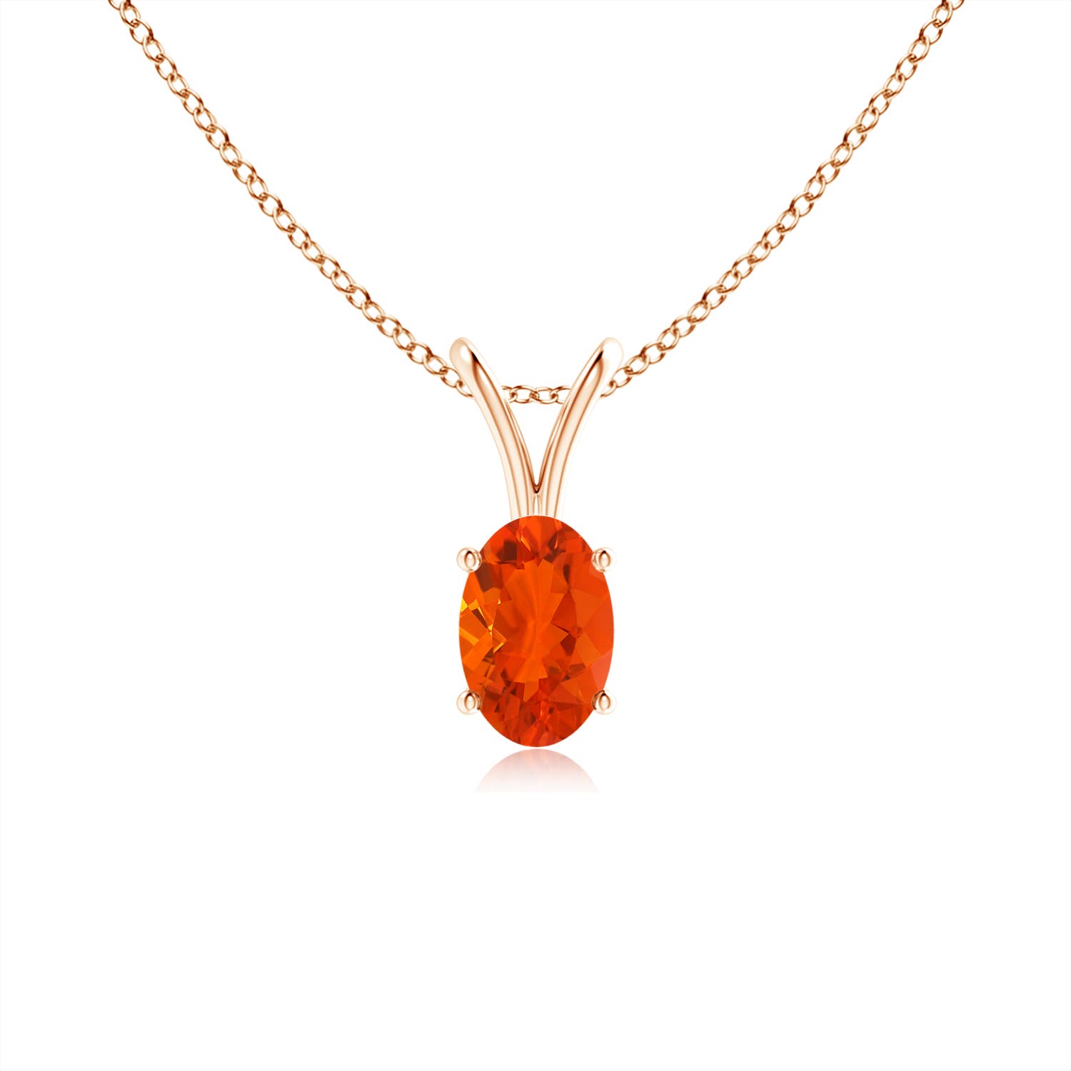 Prong-Set Oval Fire Opal V-Bale Solitaire Pendant