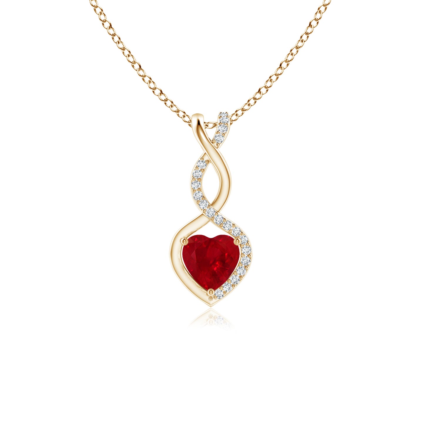 Heart-Shaped Ruby Infinity Pendant with Diamond Accents