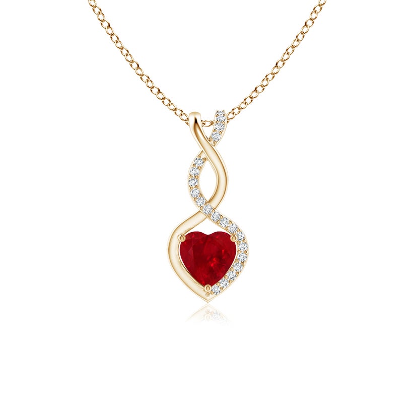 Heart-Shaped Ruby Infinity Pendant with Diamond Accents