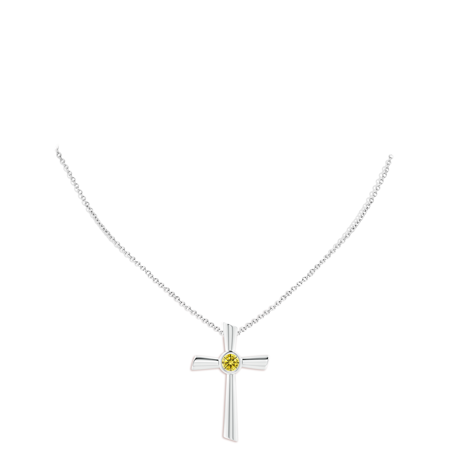 Bezel-Set Solitaire Round Fancy Intense Yellow Diamond Cross Pendant