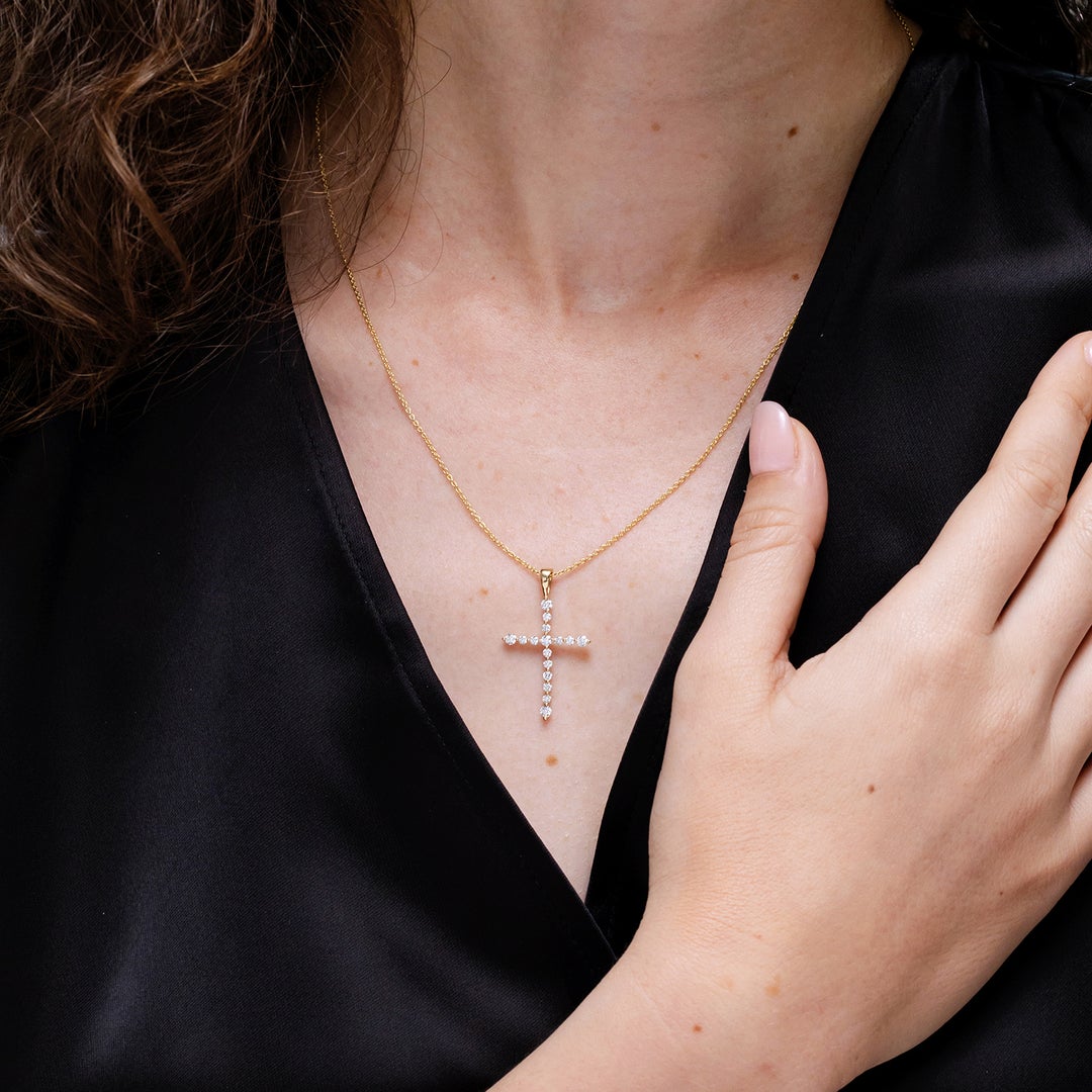 Floating Round Diamond Dotted Cross Pendant