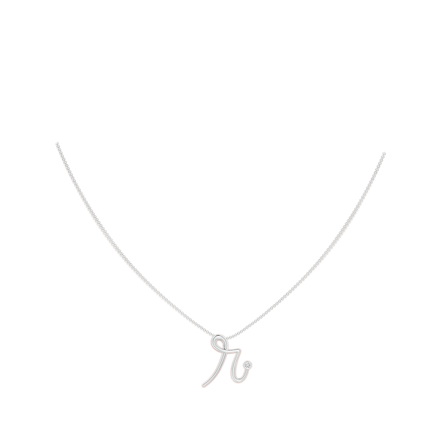 Bezel-Set Diamond Lowercase "R" Initial Pendant