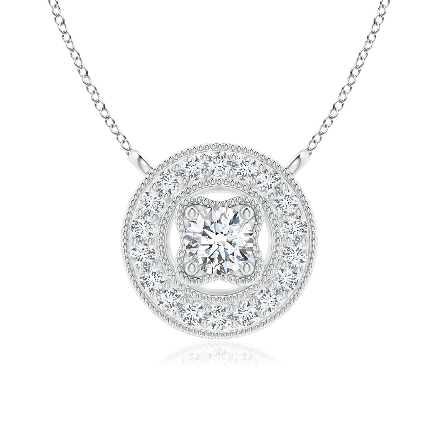 3.6mm GVS2 Three Stone Diamond Halo Curved Bar Pendant in White Gold