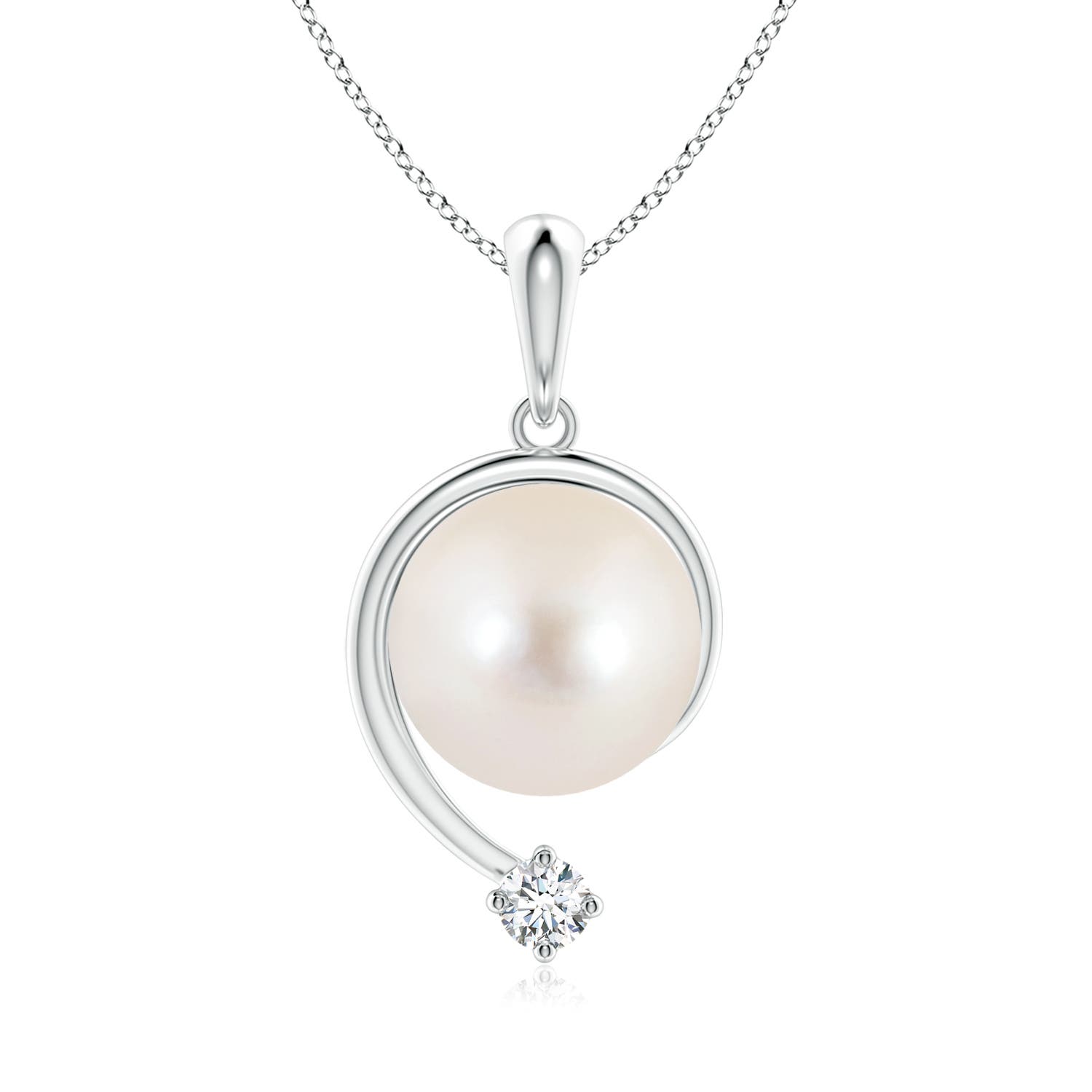 Freshwater Pearl And Diamond Swirl Pendant Angara