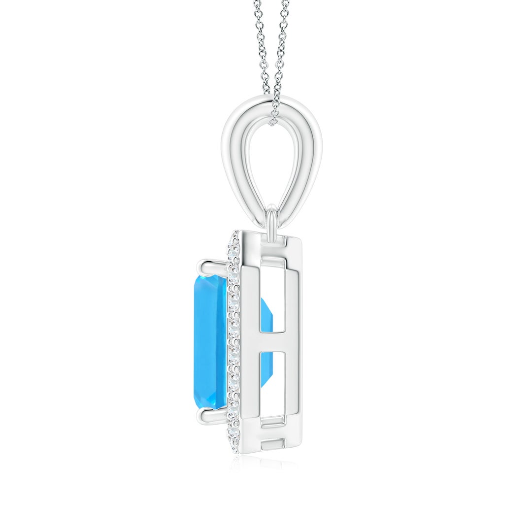 Floating Emerald-Cut Swiss Blue Topaz Halo Pendant