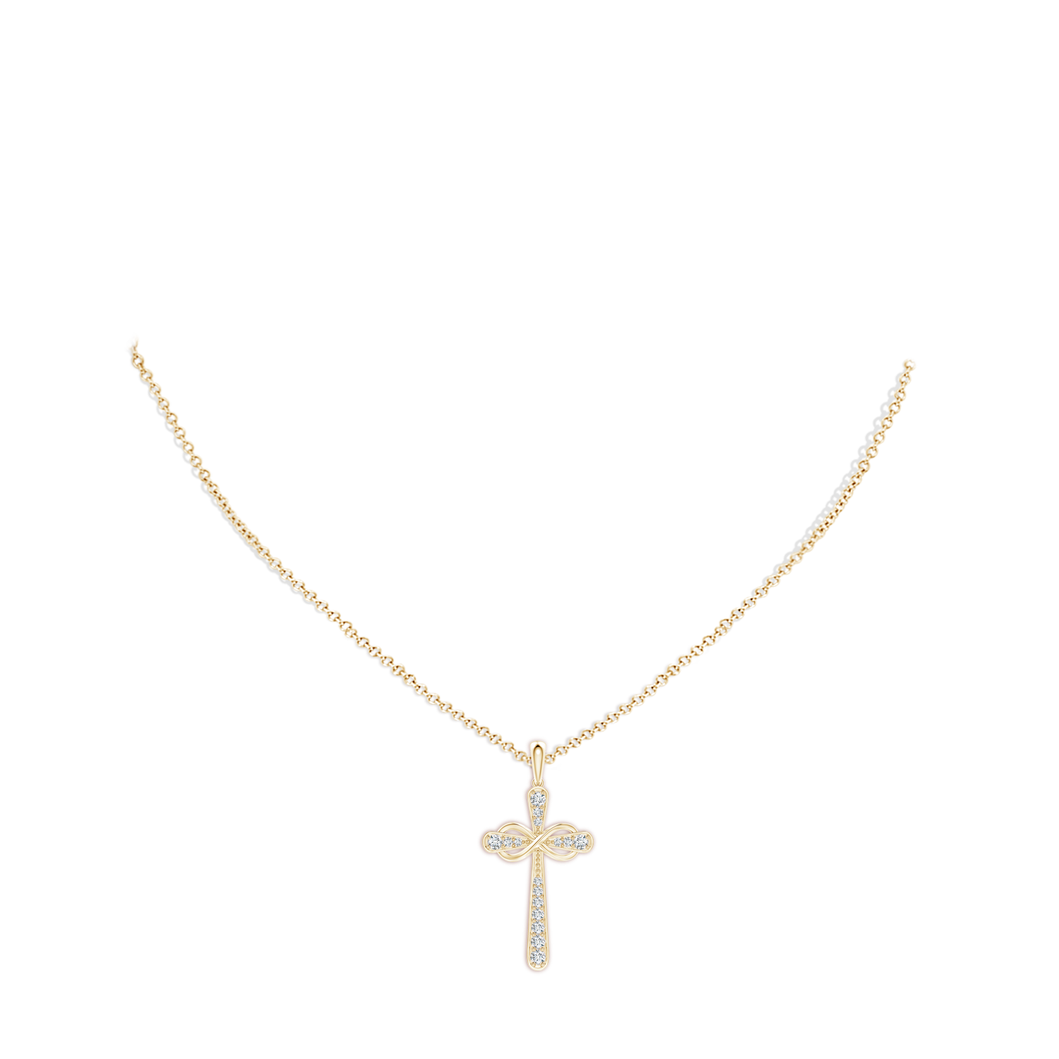 Pave-Set Diamond Cross and Sideways Infinity Pendant