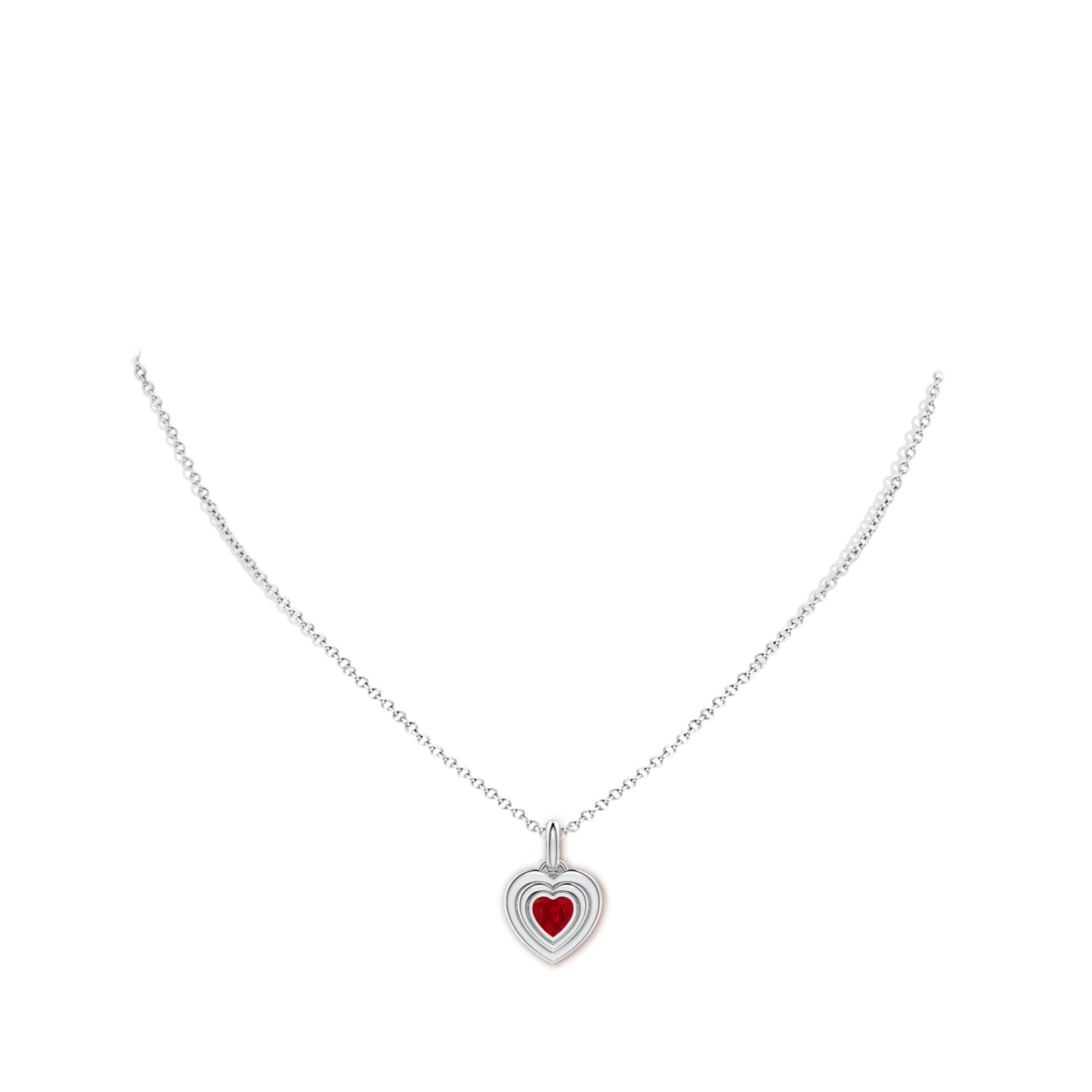 Bezel-Set Ruby Three-Step Heart Solitaire Pendant