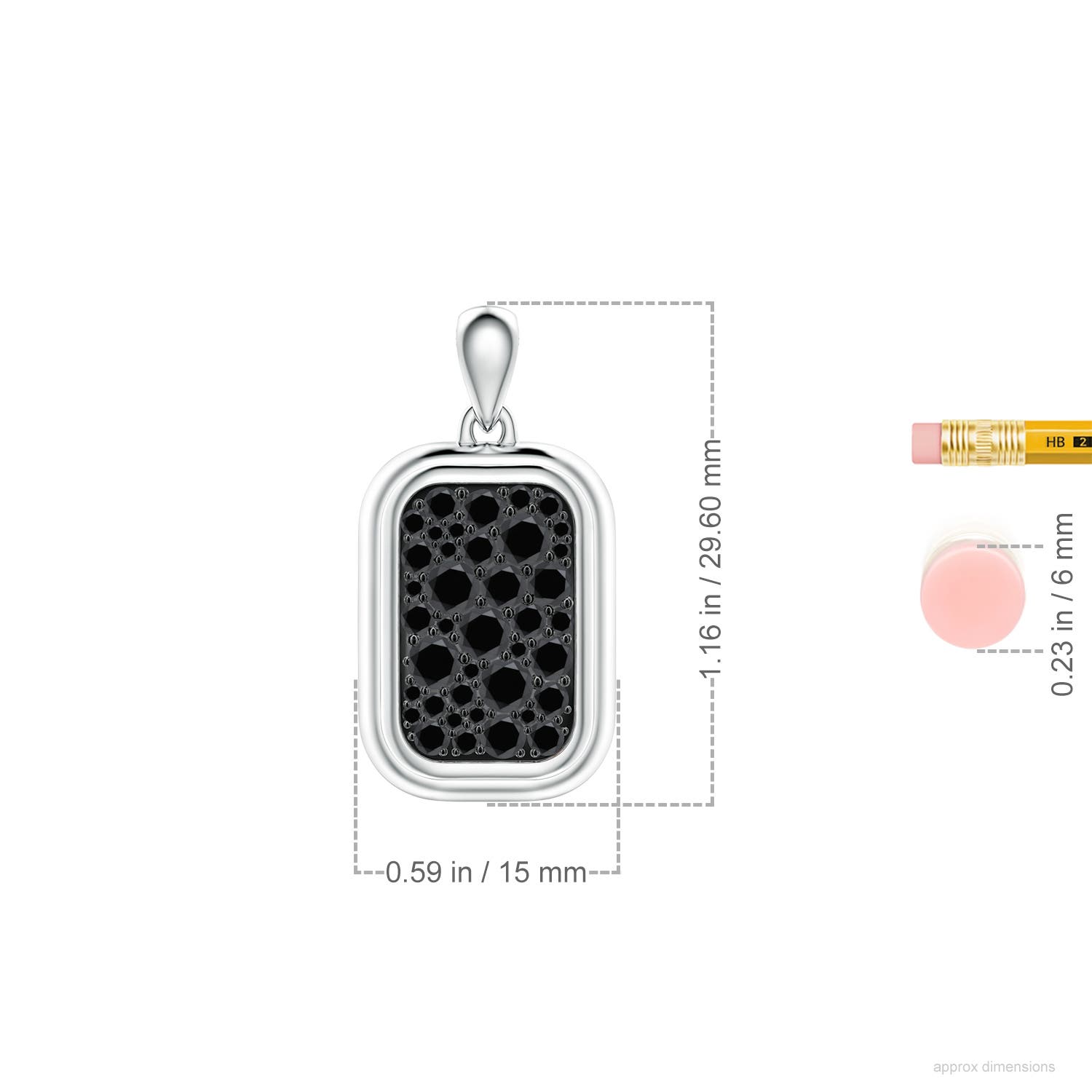 Pavé-Set Enhanced Black Diamond Men’s Rounded Rectangle Tag Pendant ...