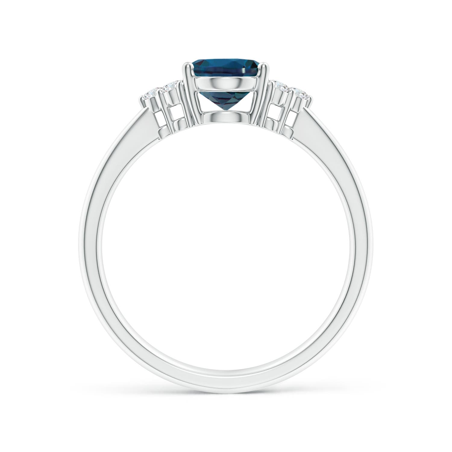 Tapered Shank Oval Lab-Grown Alexandrite Ring with Trio Diamond Accent