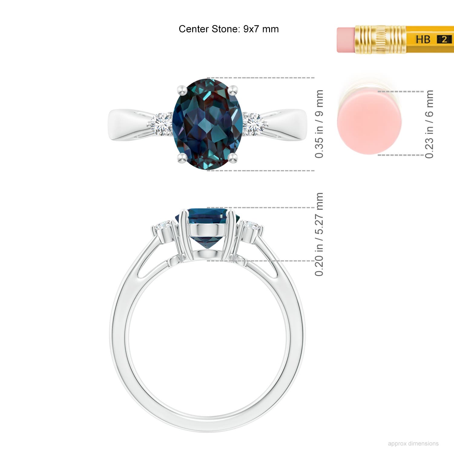 Tapered Shank Lab-Grown Alexandrite Solitaire Ring with Diamond Accents