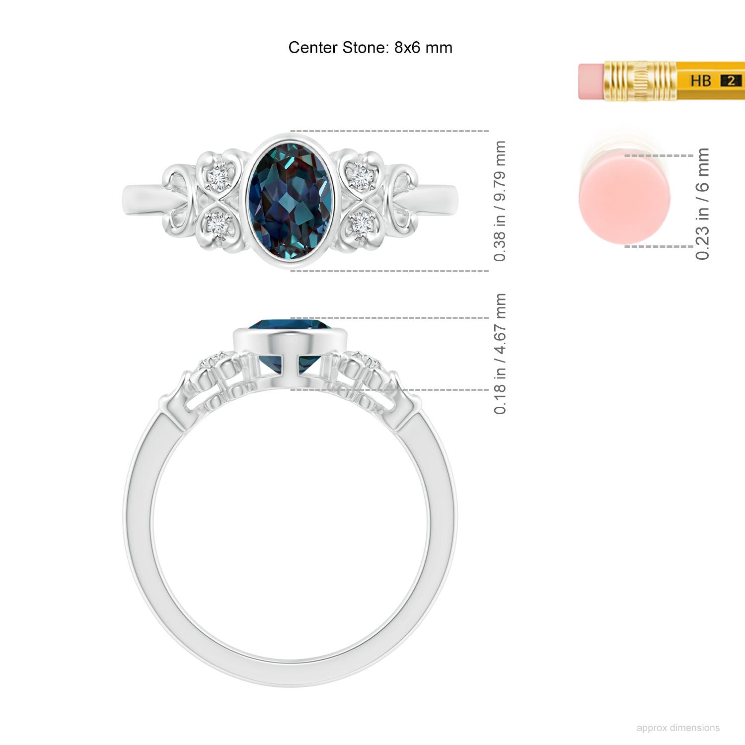 Vintage Style Bezel-Set Oval Lab-Grown Alexandrite Ring with Diamonds